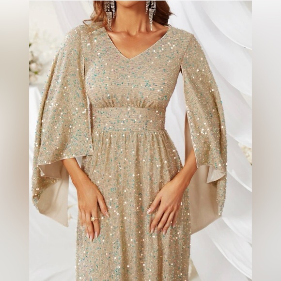 Dresses | Cloak Sleeve Sequence Formal Dress | Poshmark